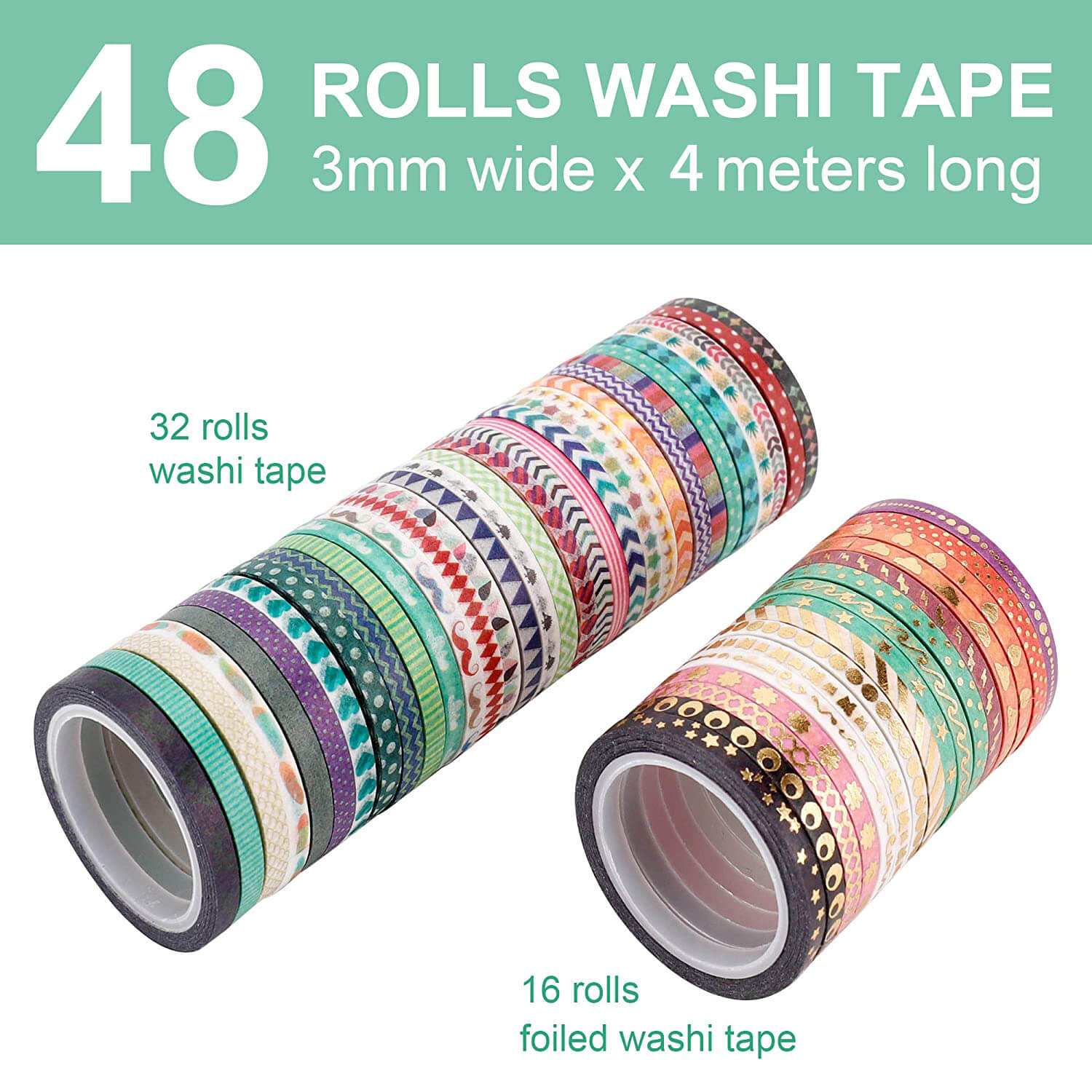 3mm Gold Foil - 48 Rolls Washi Tape Set – IEEBEE
