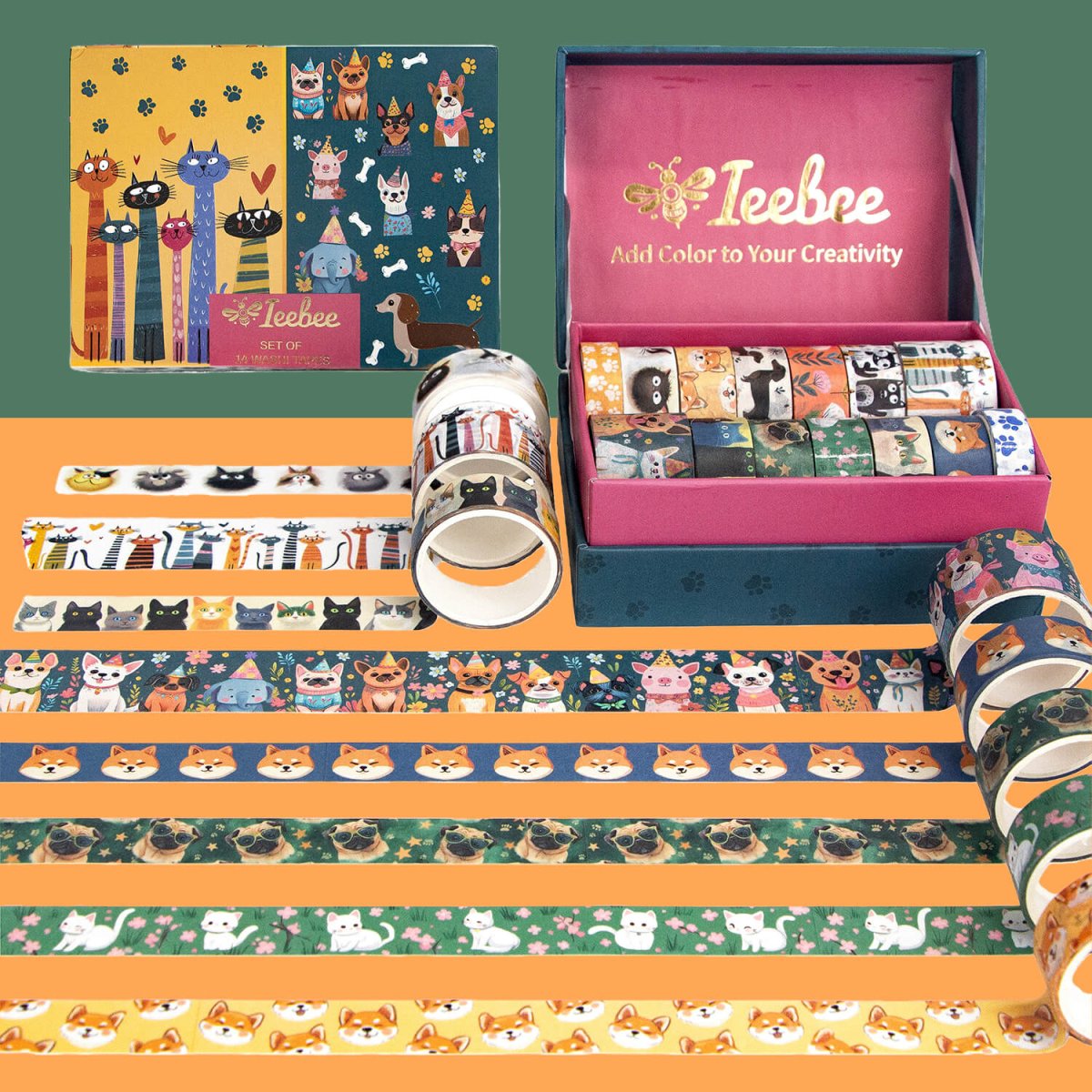 Cute Carnival Washi Tapes - 14 Rolls Vibrant Colors | IEEBEE